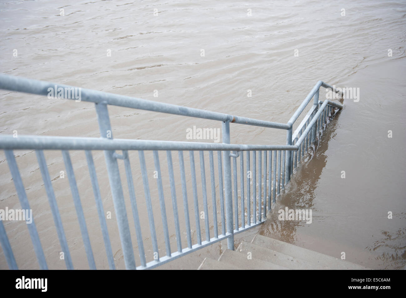 A flooded staircase that leads to a park in the Chicago area Stock ...