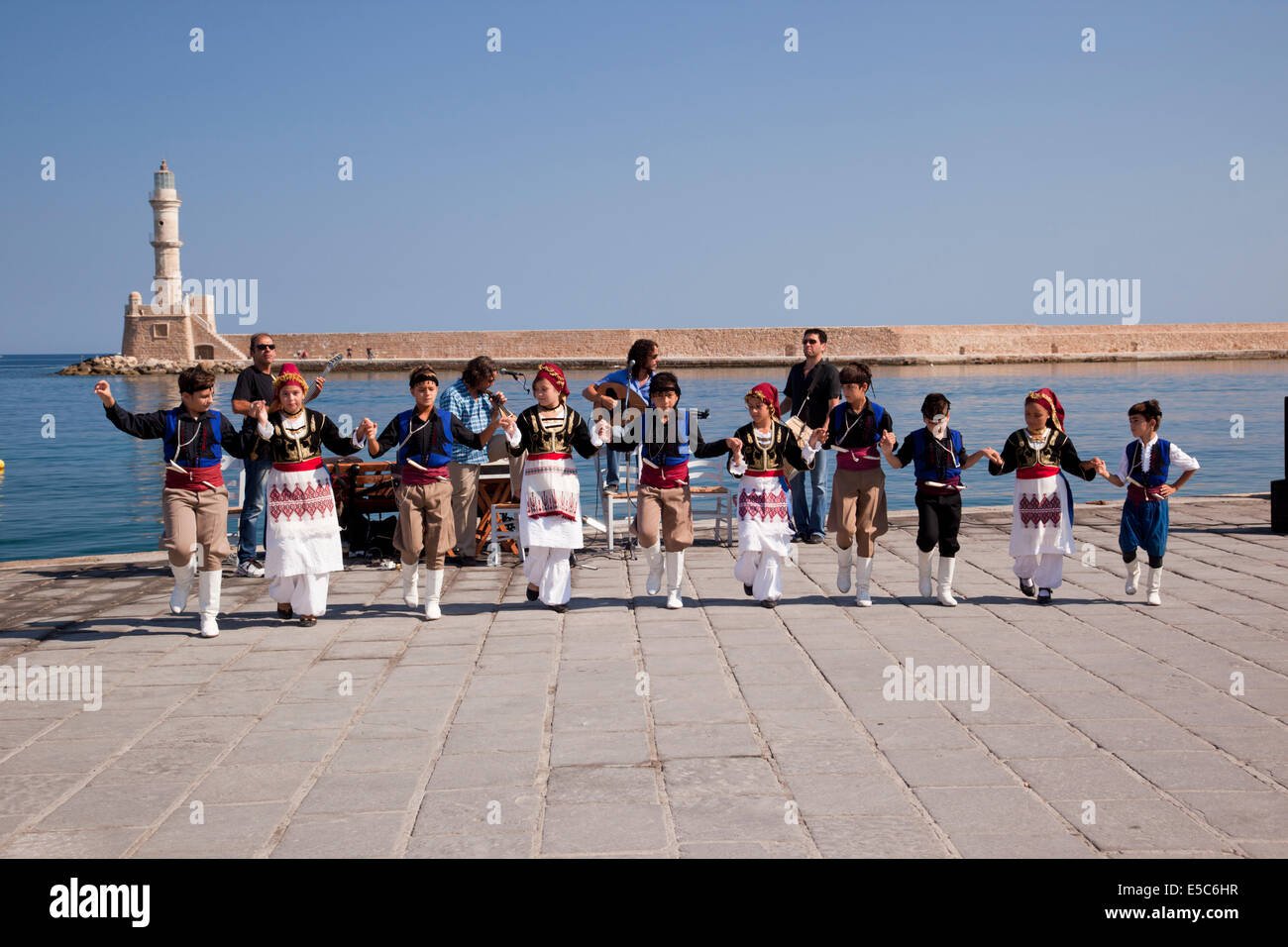 Greek Children Traditional Cretan Dancers, Chania harbour area, Crete ...