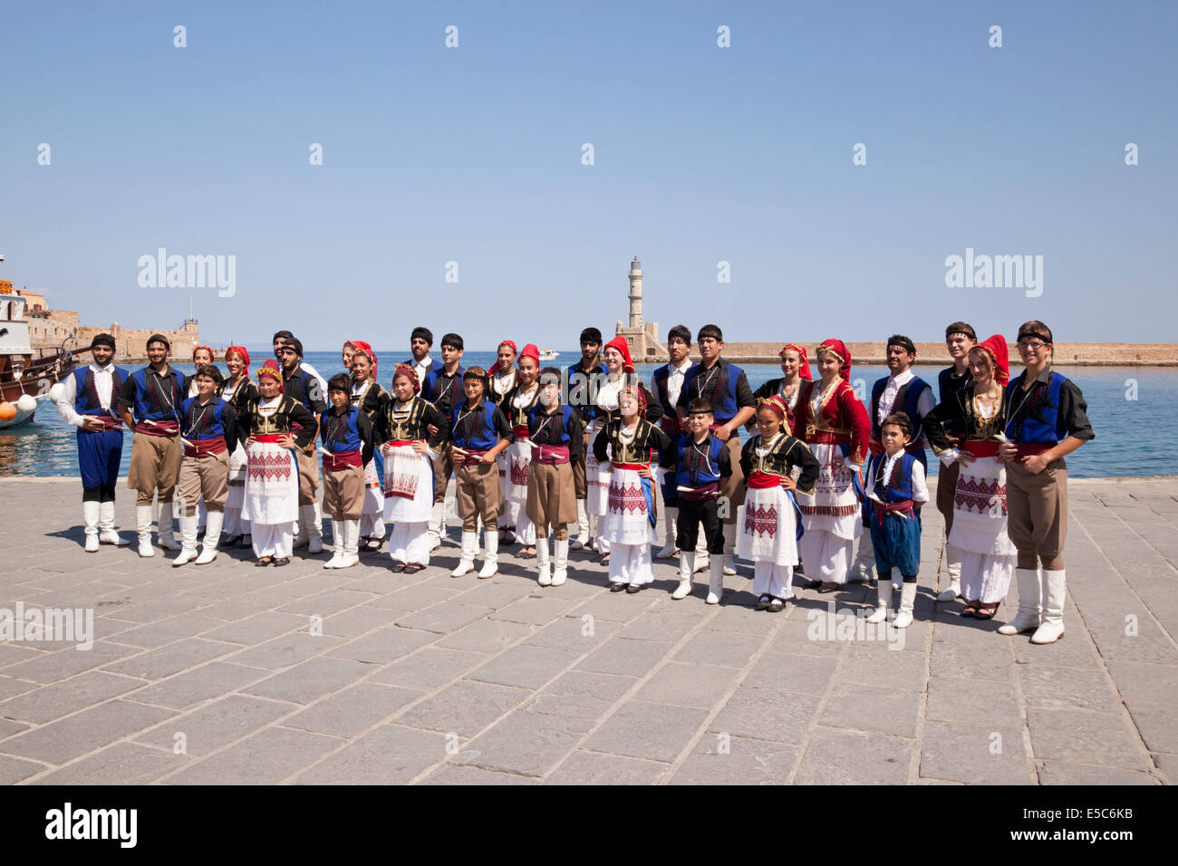Traditional Greek Cretan Dancers, Chania harbour, Crete, Greece Stock ...