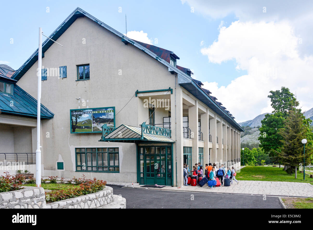 Group of school children outside Hostel Ivanova Korita with ...