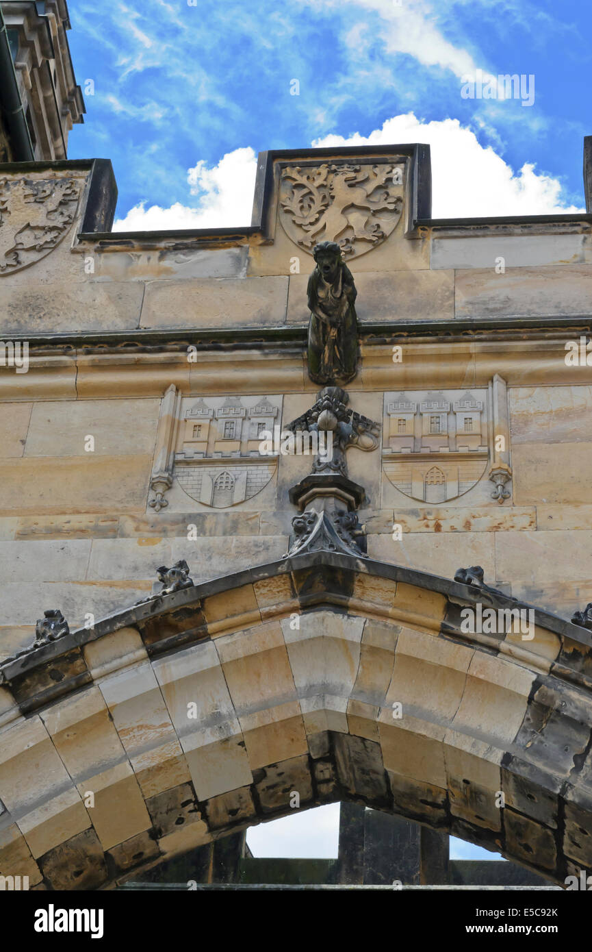 Coat of Arms on the wall of tower of Charles bridge, Prague, Czech ...