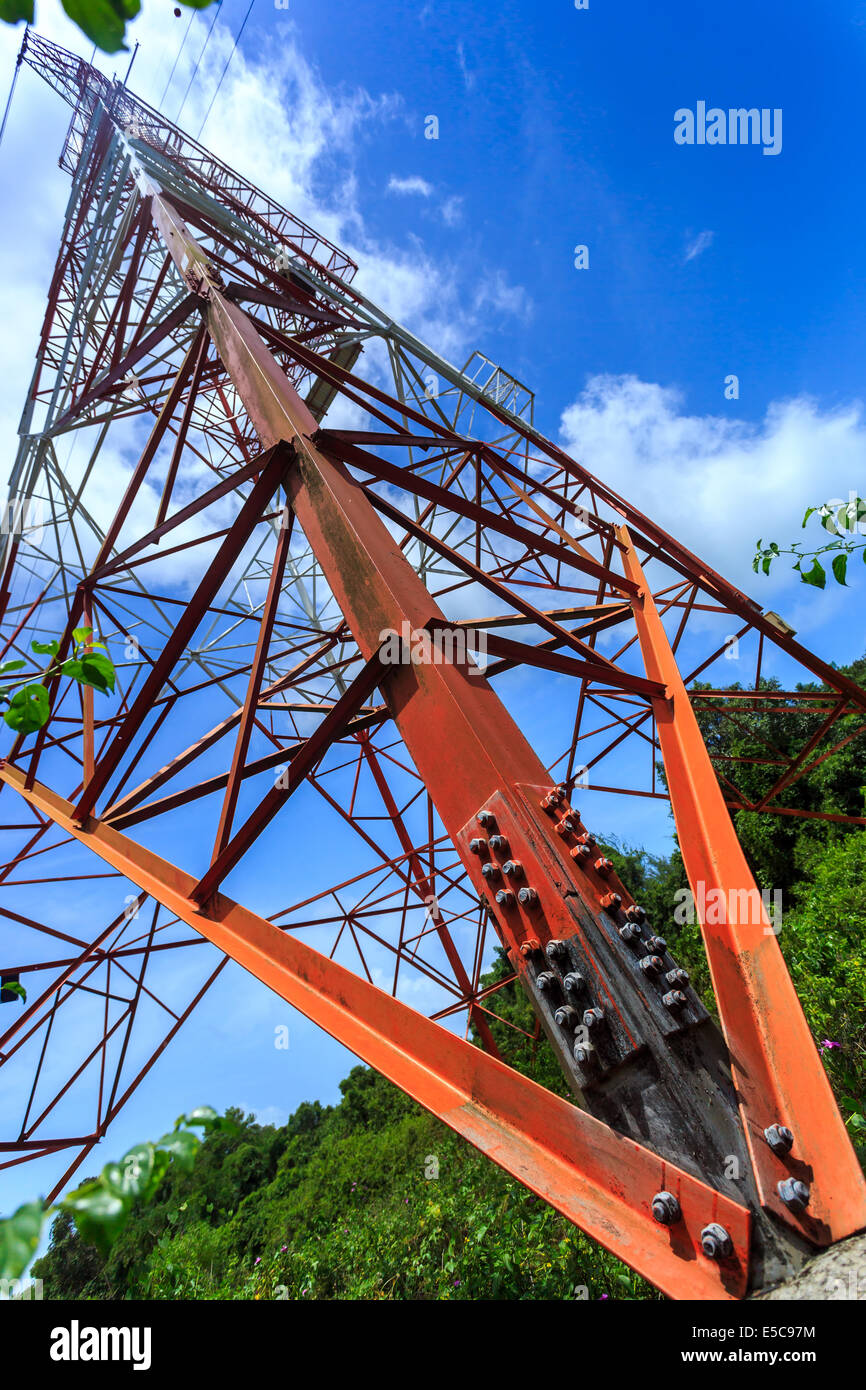 Super wide angle photograph of Electricity pylon with blue sky Stock ...