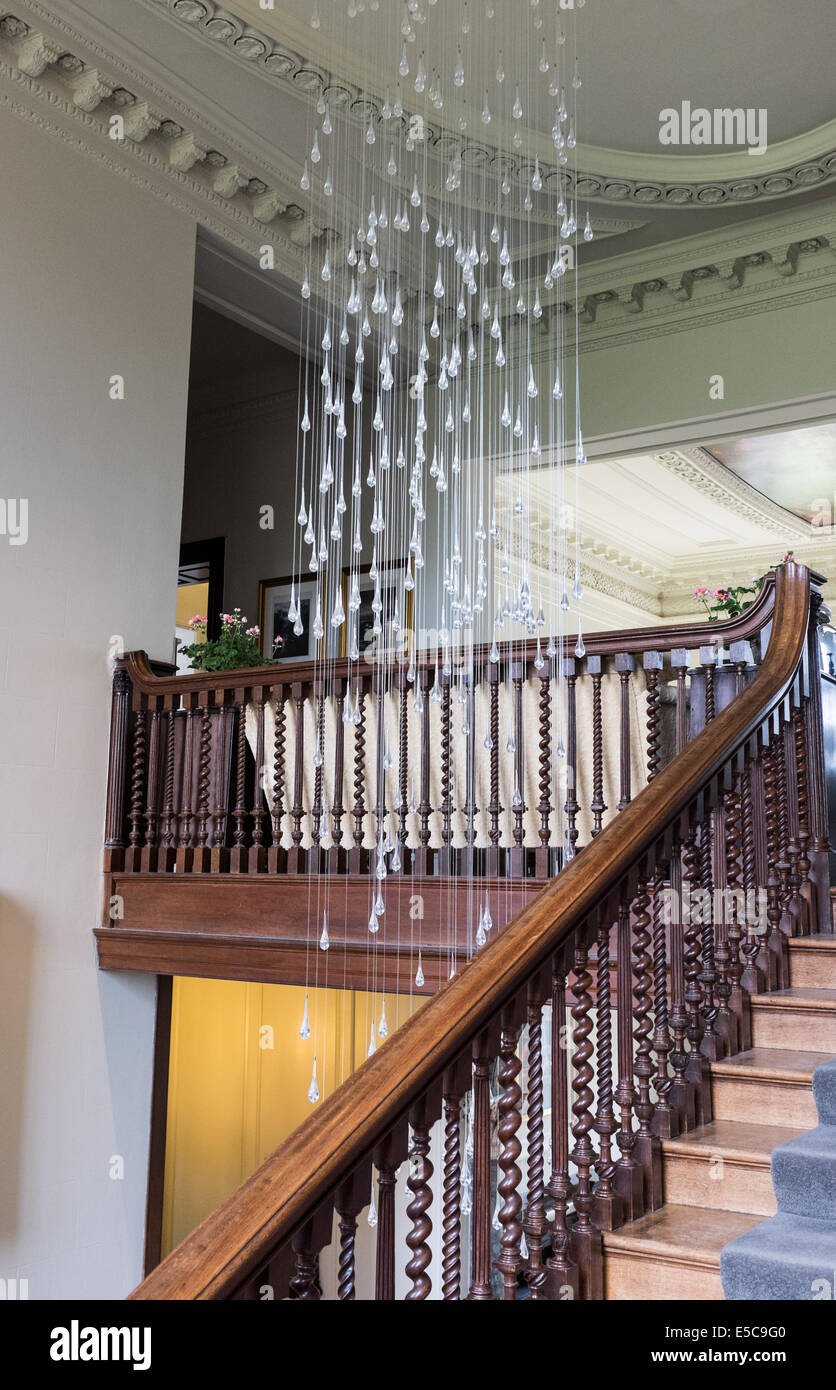 Main staircase with chandelier at Chicheley Hall, Hotel and conference ...