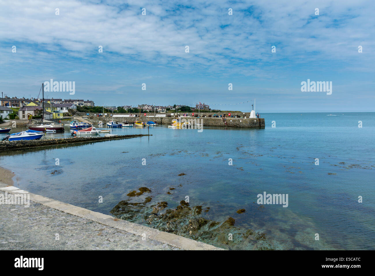UK, Anglesey, Cemaes. 26th July 2014. View of the Harbour at Cemaes Bay ...