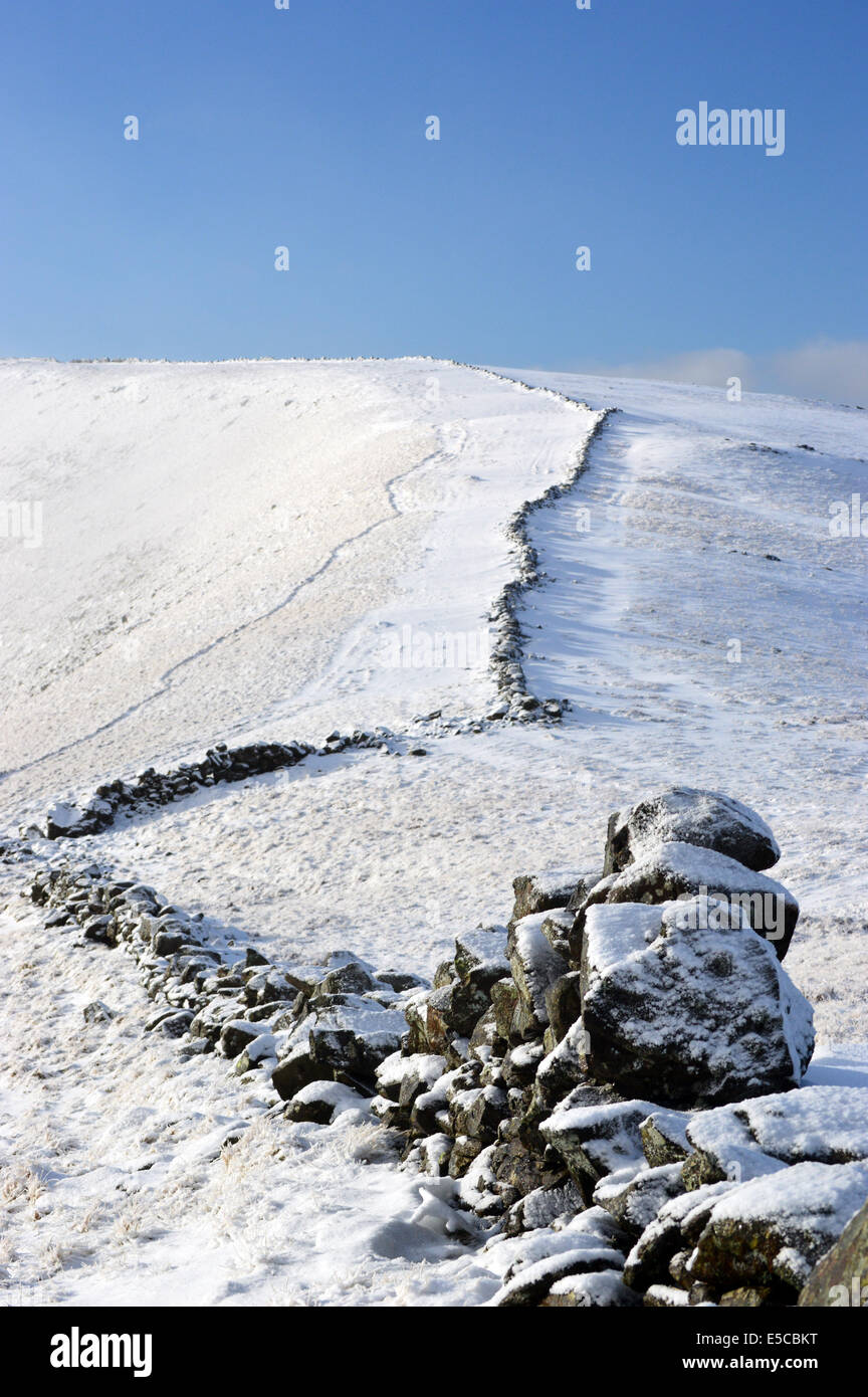 Dry Stone Wall in the Snow on the Ridge Between Benyellary and Merrick ...