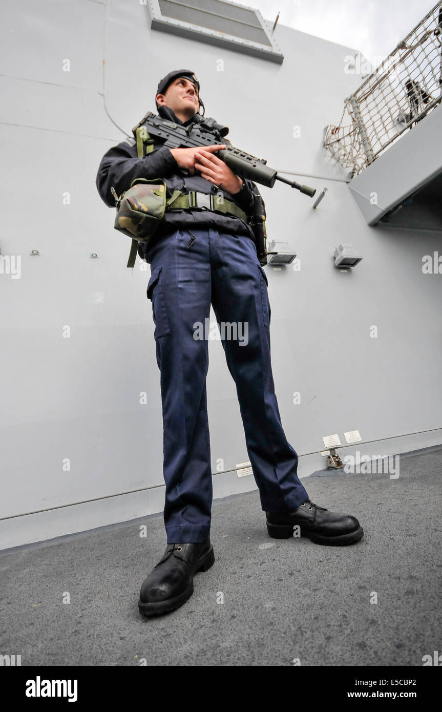 Belfast, Northern Ireland. 26/07/2014 - Sailor armed with a SA-80 ...