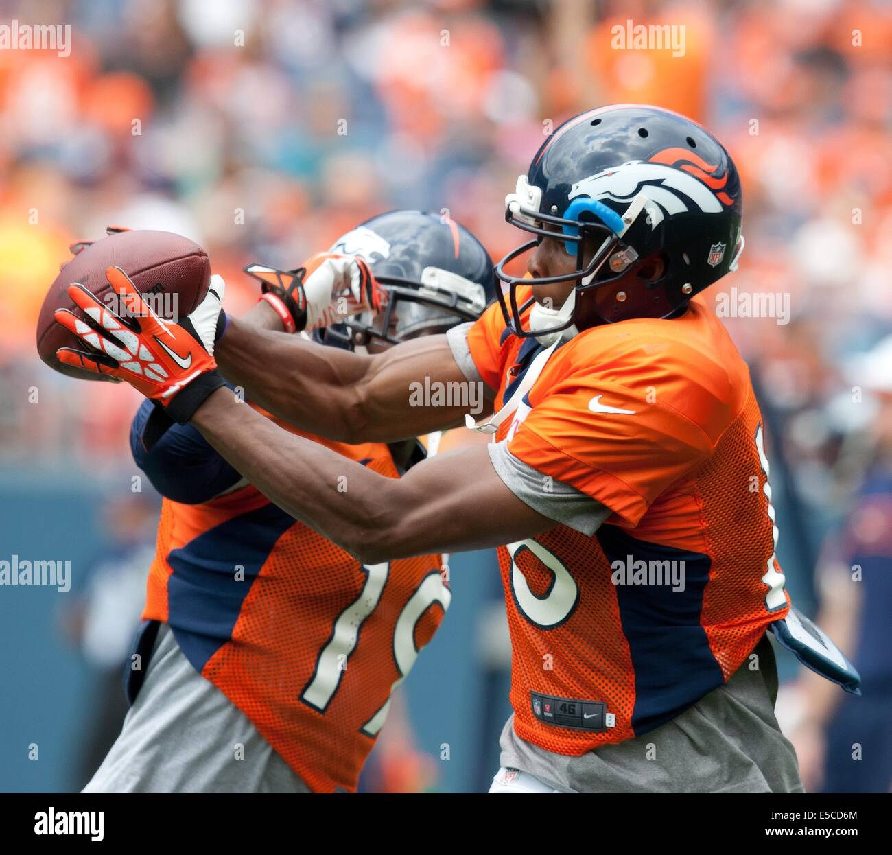 Denver, Colorado, USA. 27th July, 2014. Broncos WR BENNIE FOWLER, right ...