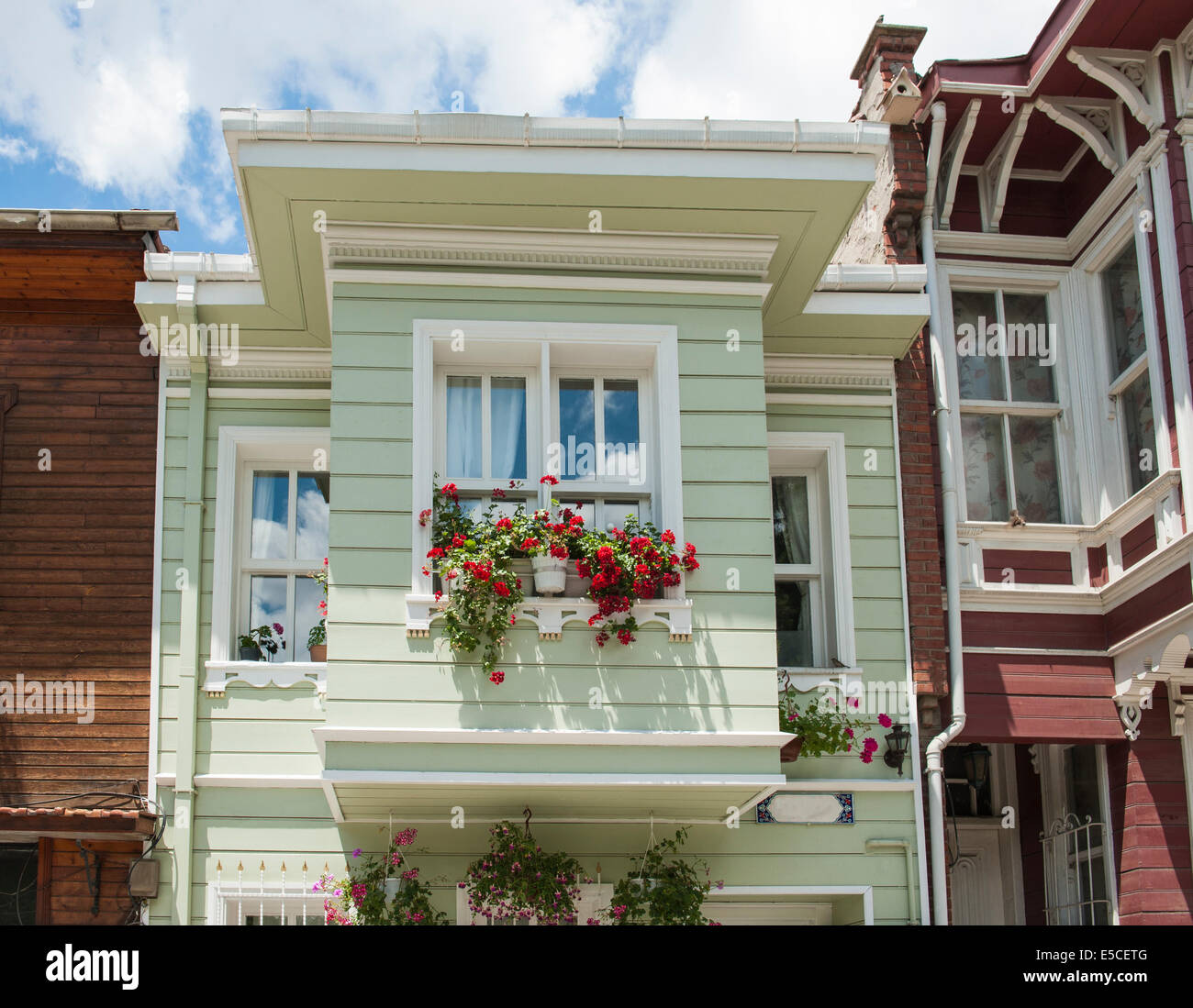 Detail of building exterior showing traditional turkish wooden ...