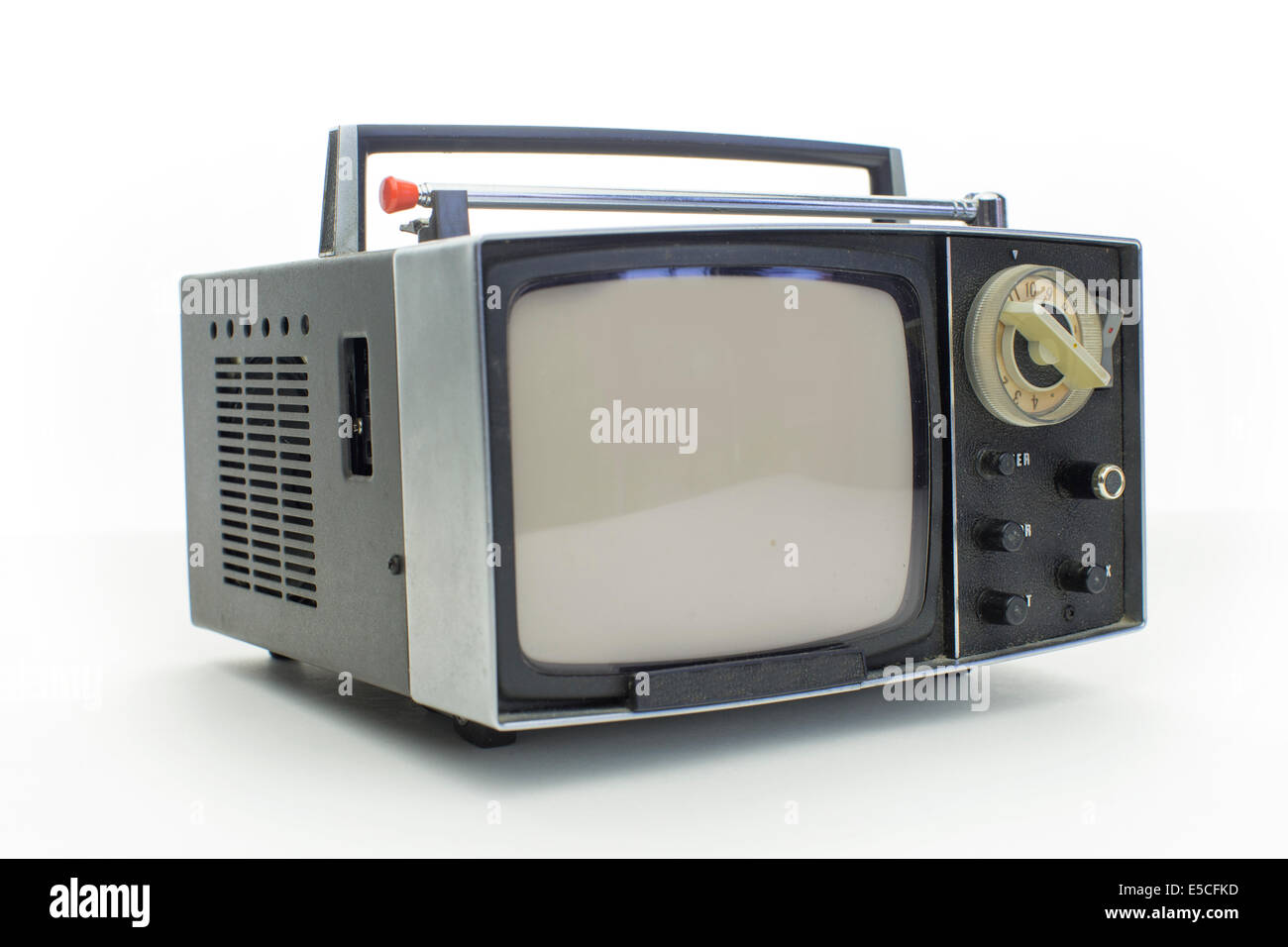 really cool retro vintage portable televison shot against white Stock ...