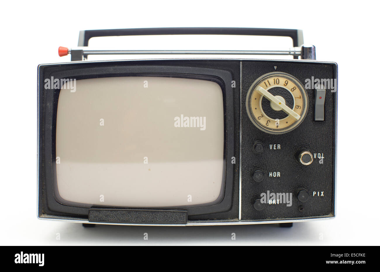 really cool retro vintage portable televison shot against white Stock ...