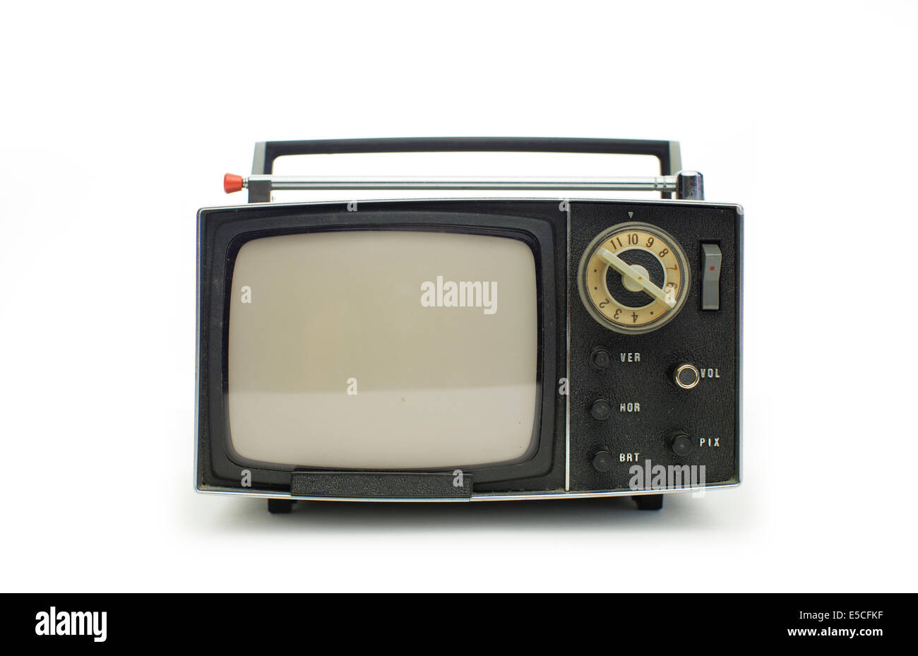 really cool retro vintage portable televison shot against white Stock ...
