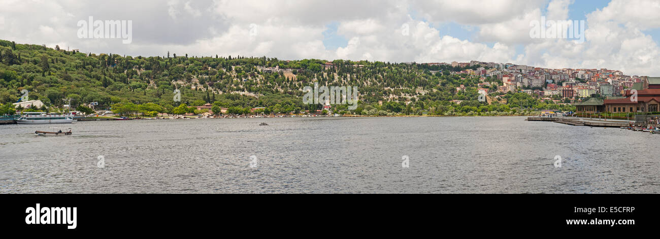 Panoramic view across Bosphorus river with cityscape of Istanbul Turkey ...