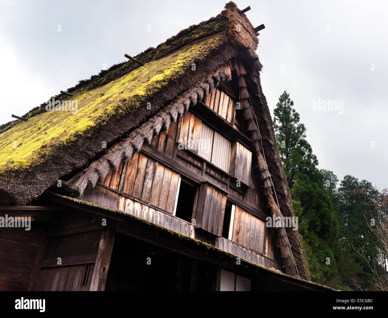 Thatched roof of a historic Japanese house at Gero Onsen Gassho Village ...