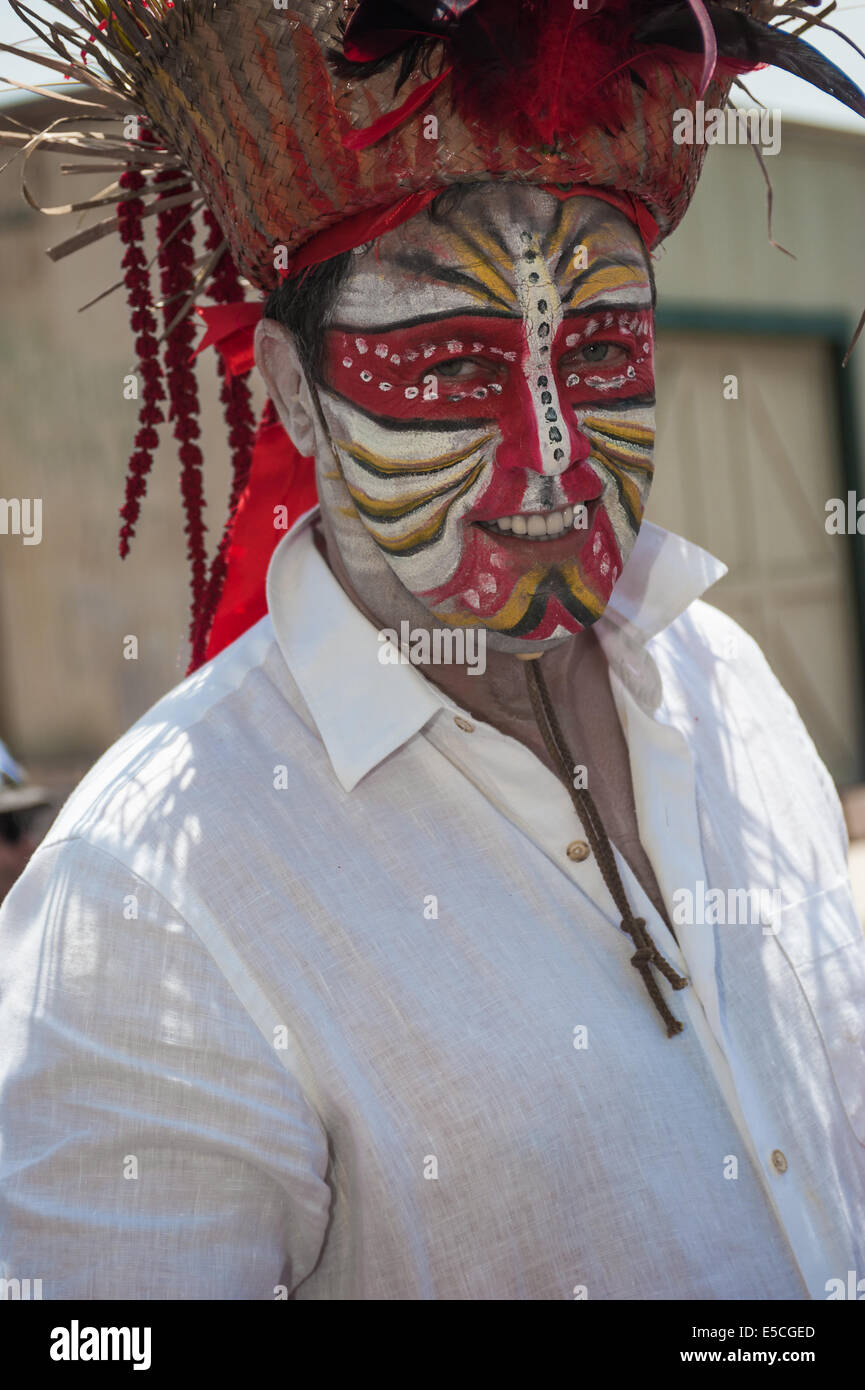 A participant with his face painted as a mask, in the 2014 Summer ...