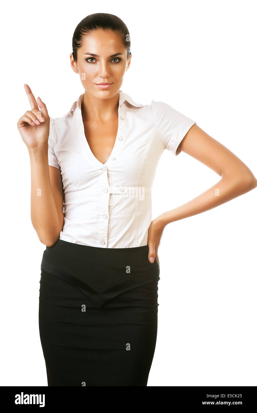 beautiful businesswoman with finger up on white background Stock Photo ...