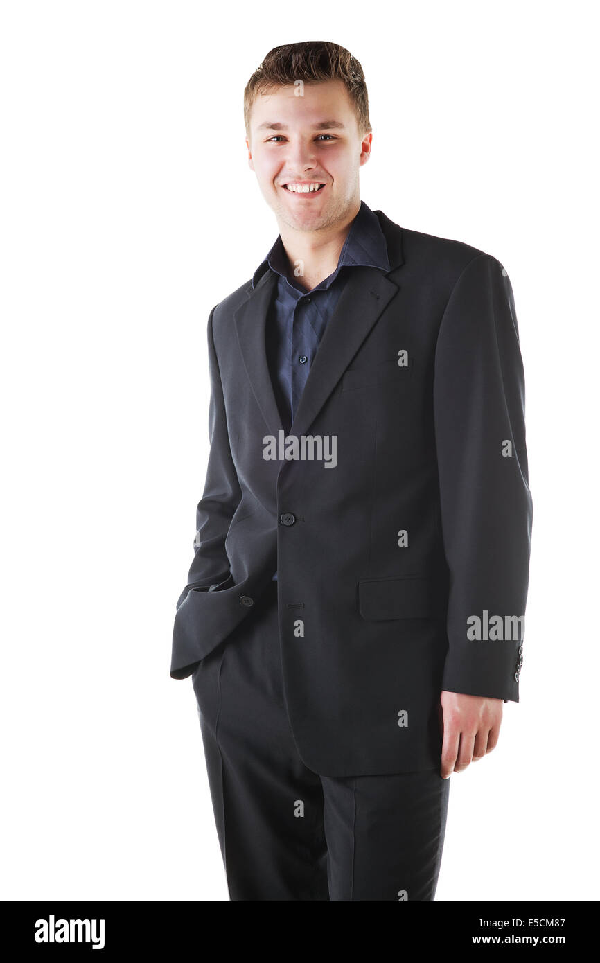 smiling boss on white background Stock Photo - Alamy