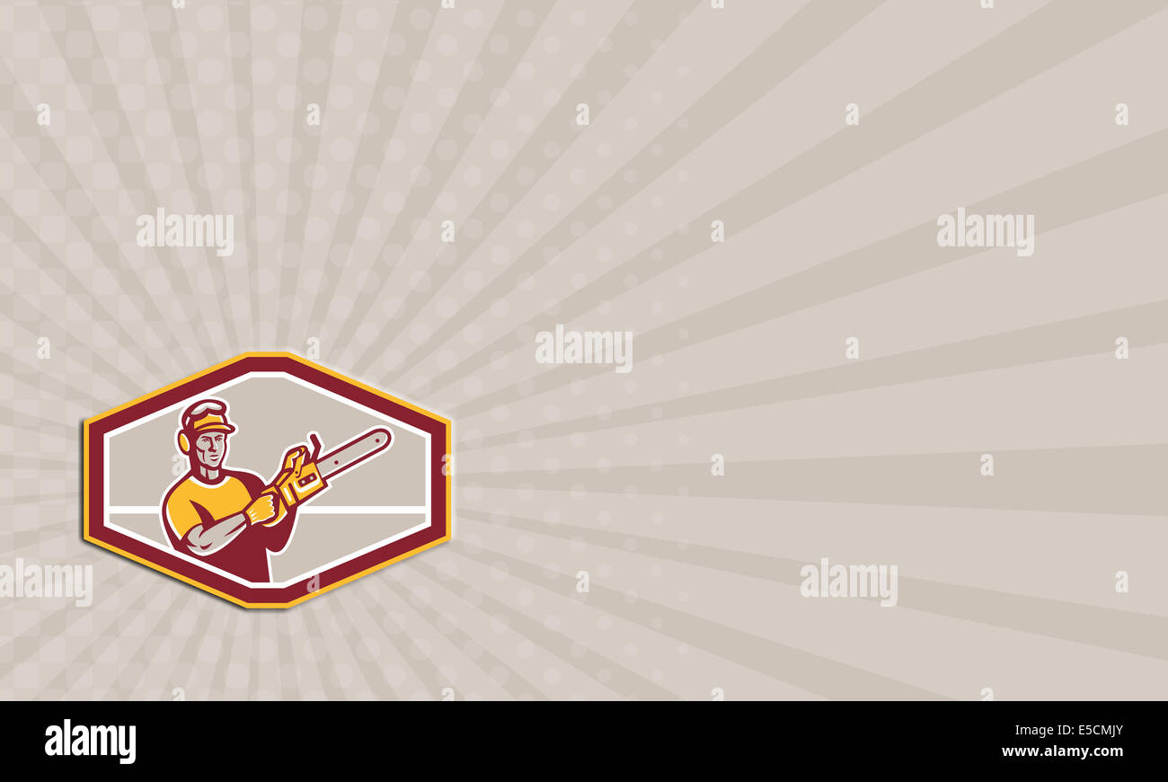 Business card showing illustration of arborist tree surgeon lumberjack ...