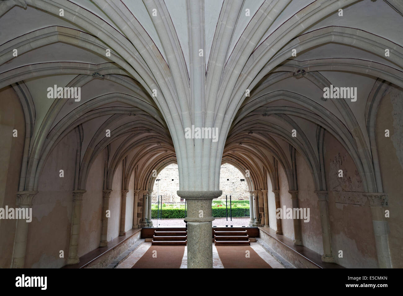 Column with palm-shaped vault pillar, Gothic chapter house of Hambye ...