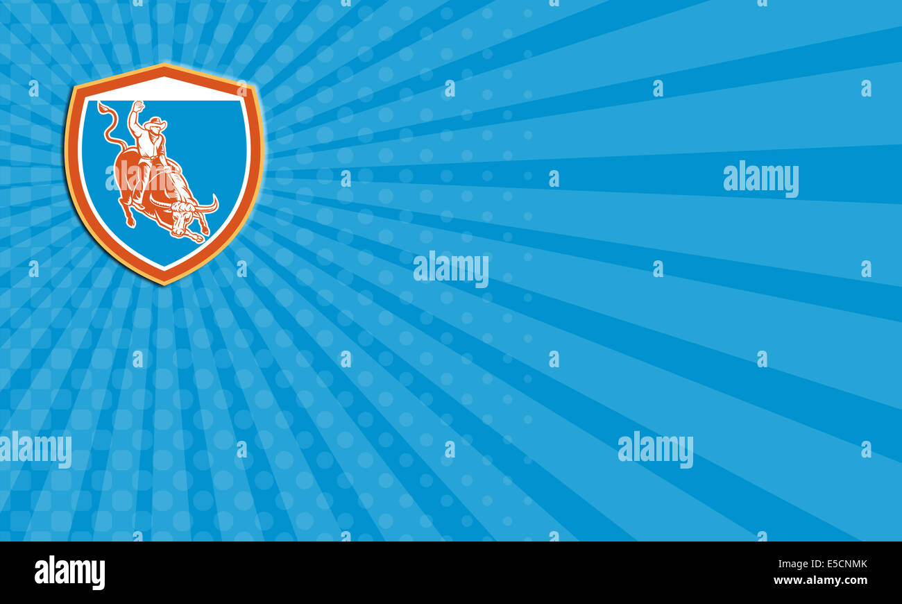 Business card showing illustration of rodeo cowboy riding bucking bull ...