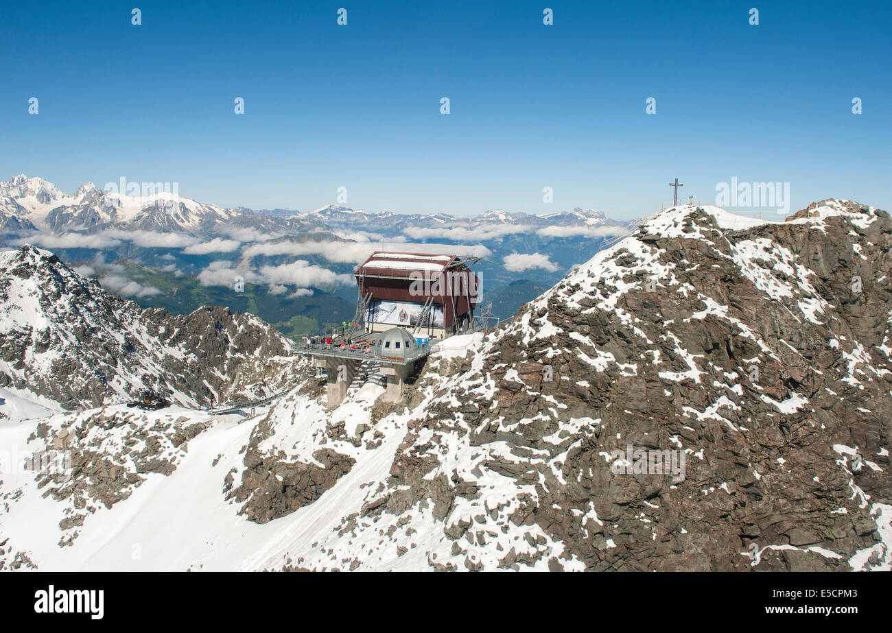 Aerial view of the summit of Mont-Fort (3,300m) and surrounding peaks ...