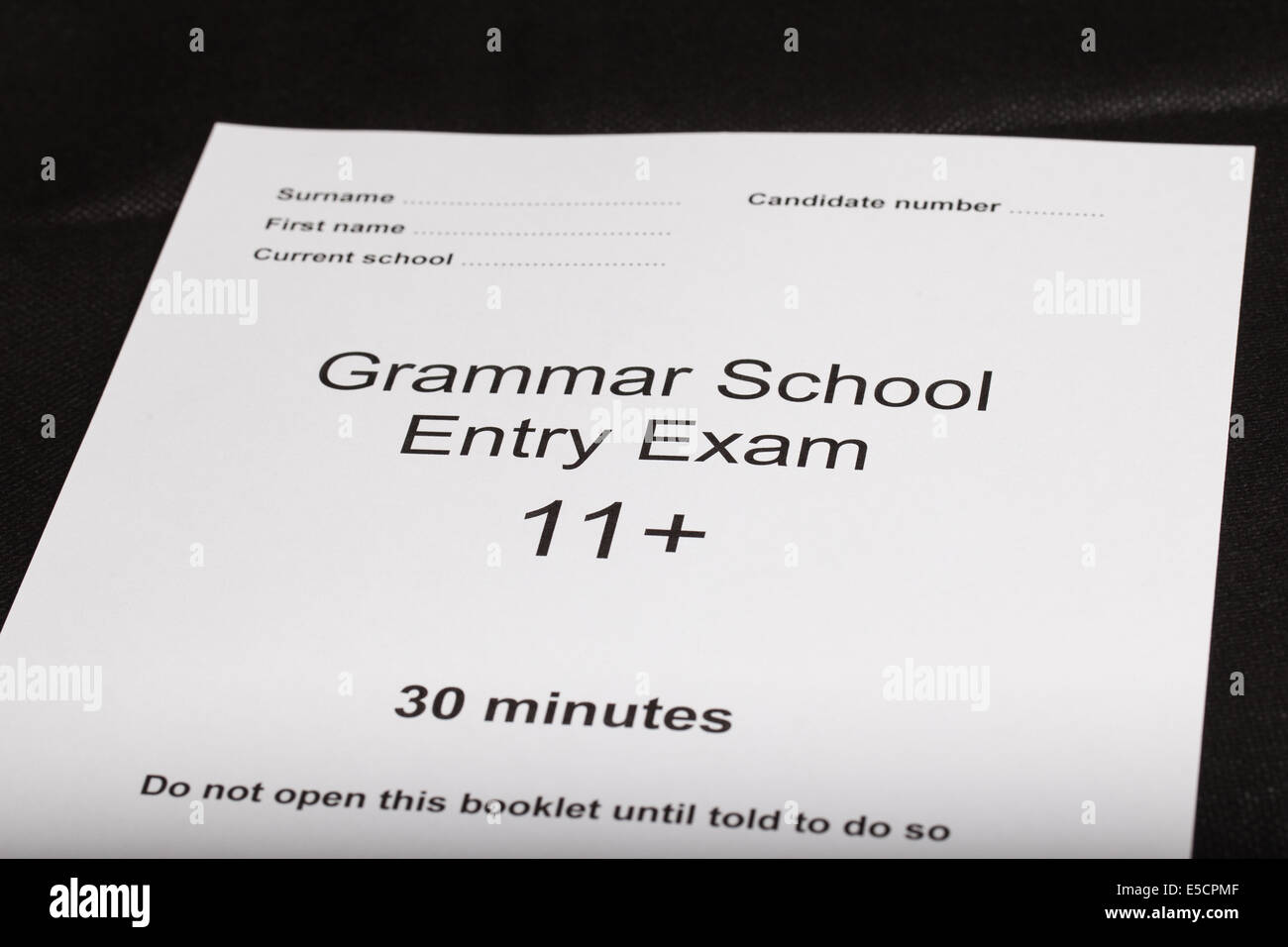 Entrance exam paper for an exam Stock Photo - Alamy
