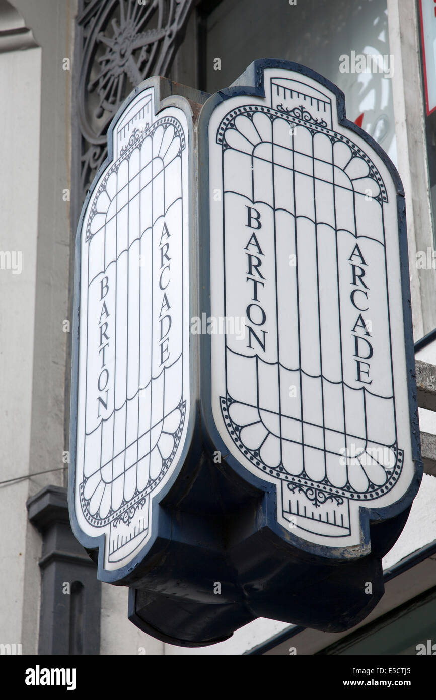 Barton Shopping Arcade Sign, Deansgate, Manchester, England, UK Stock ...