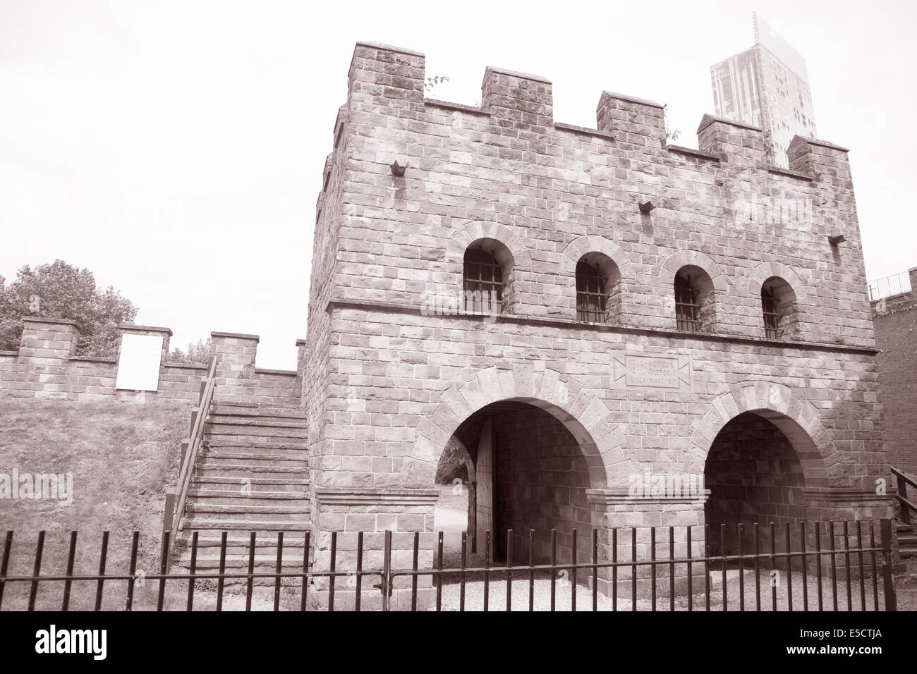 Roman Fort, Castlegate, Manchester, England, UK in Black and White ...