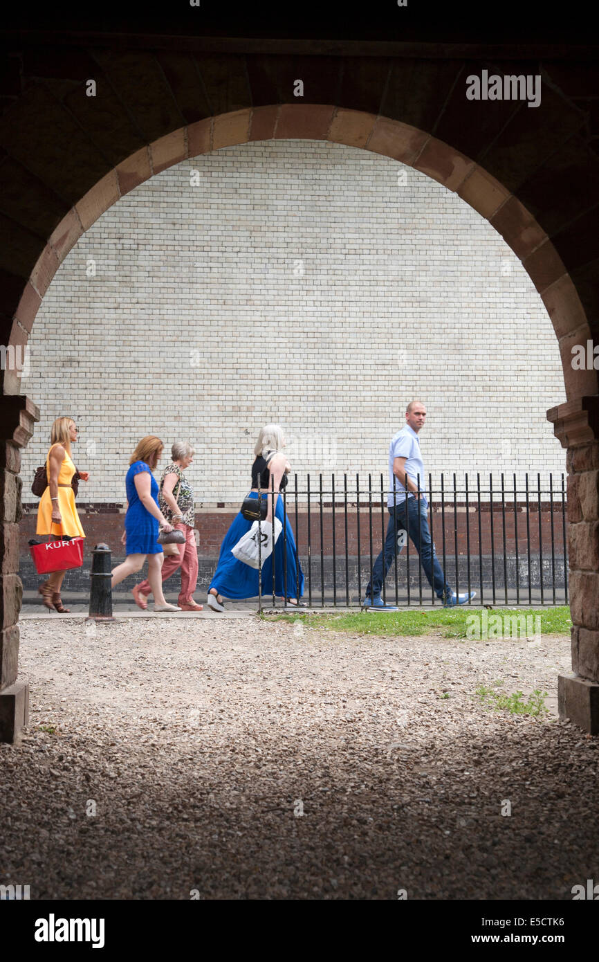 Arch of Roman Fort in Castlegate, Manchester, England, UK with People ...