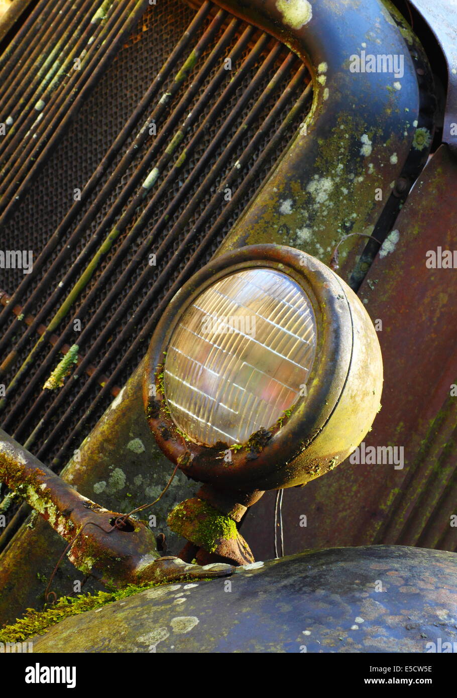 An old neglected Dodge vehicle rusts away in a field in Tennessee, USA ...