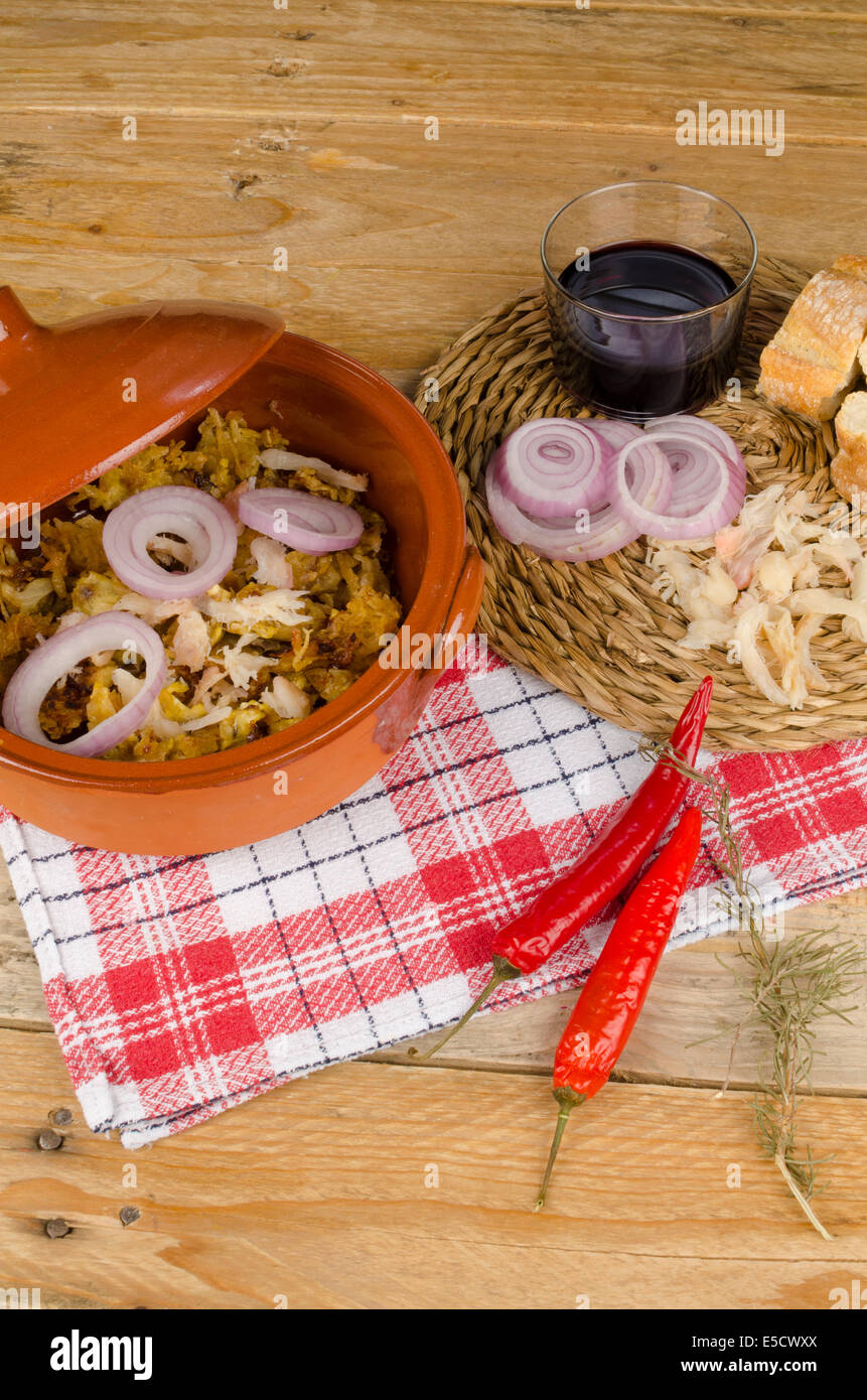 Traditional cod casserole and some of its ingredients Stock Photo - Alamy