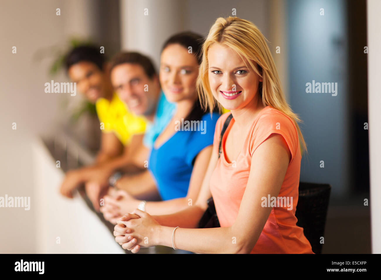 beautiful female university student with group of friends Stock Photo ...