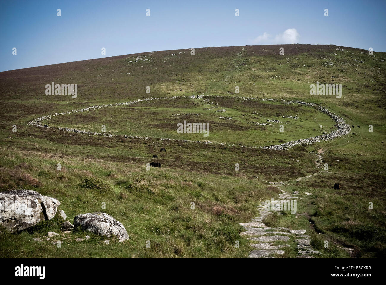 Grimspound Bronze Age stone enclosure on Dartmoor, Devon, UK Stock ...