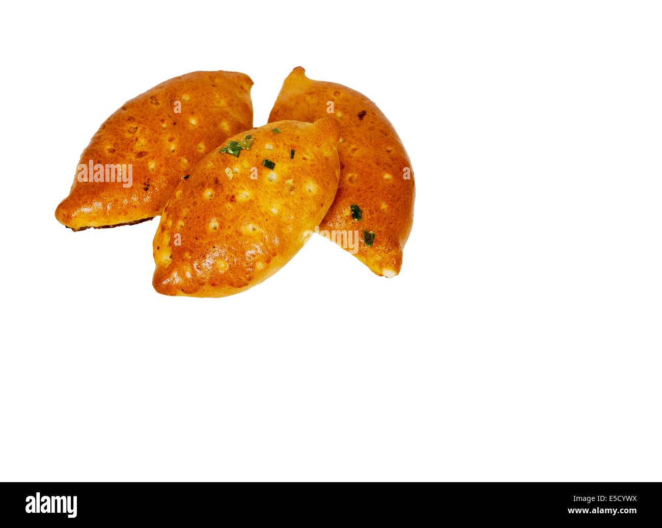 three fresh patty with onions isolated on white background Stock Photo ...