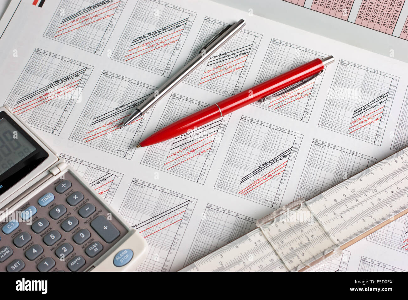 slide rule and drawing with graphics Stock Photo - Alamy