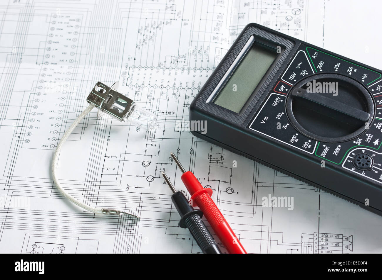 digital multimeter and halogen lamp Stock Photo - Alamy