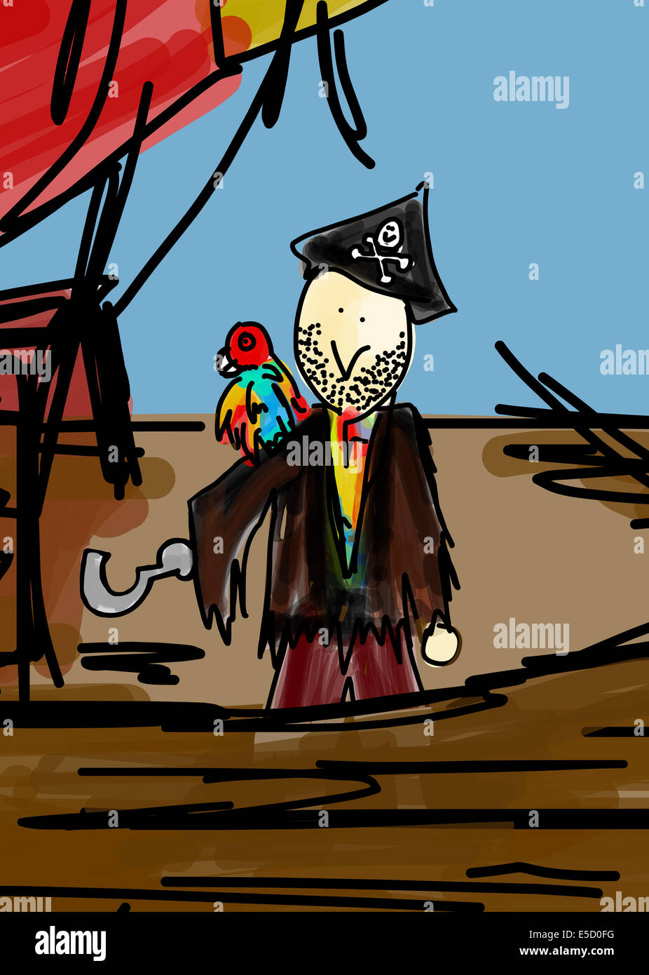 Illustration of a pirate and his ship Stock Photo - Alamy