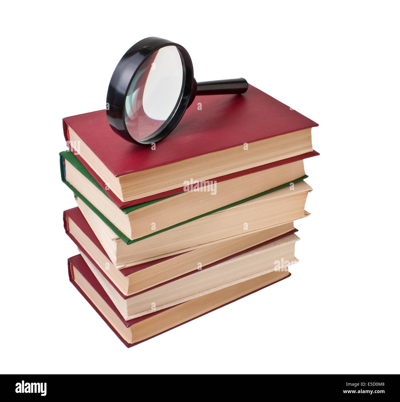 stack of books and magnifying glass isolated on white Stock Photo - Alamy