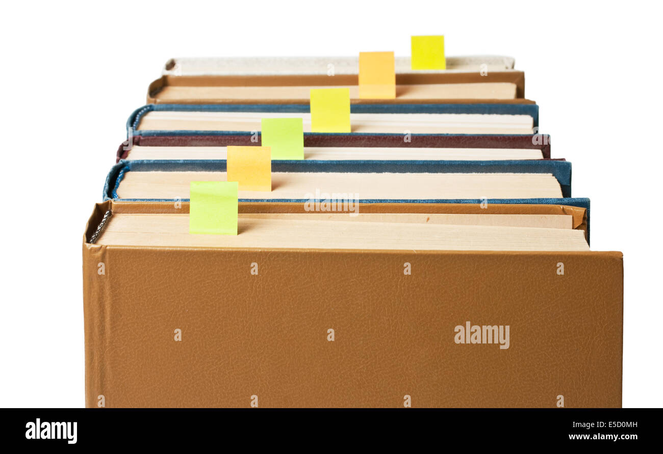 stack of books with bookmarks isolated on a white background Stock ...