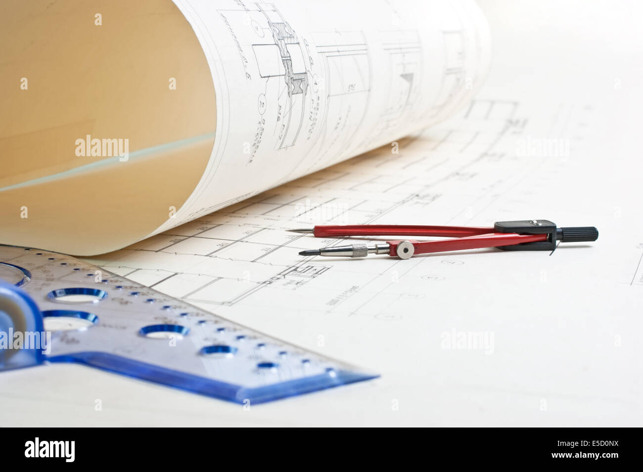 Old architectural drawing with a ruler and compass Stock Photo - Alamy
