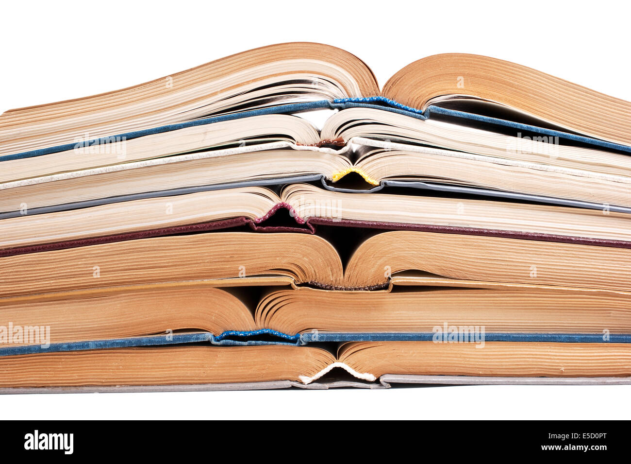 stack of open books isolated on a white background Stock Photo - Alamy