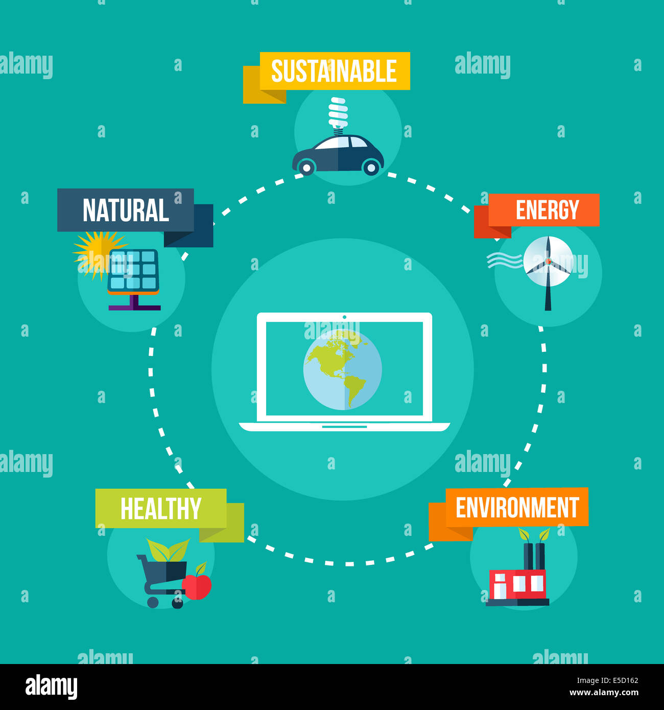 Mobile laptop app technology and eco friendly concepts illustration ...