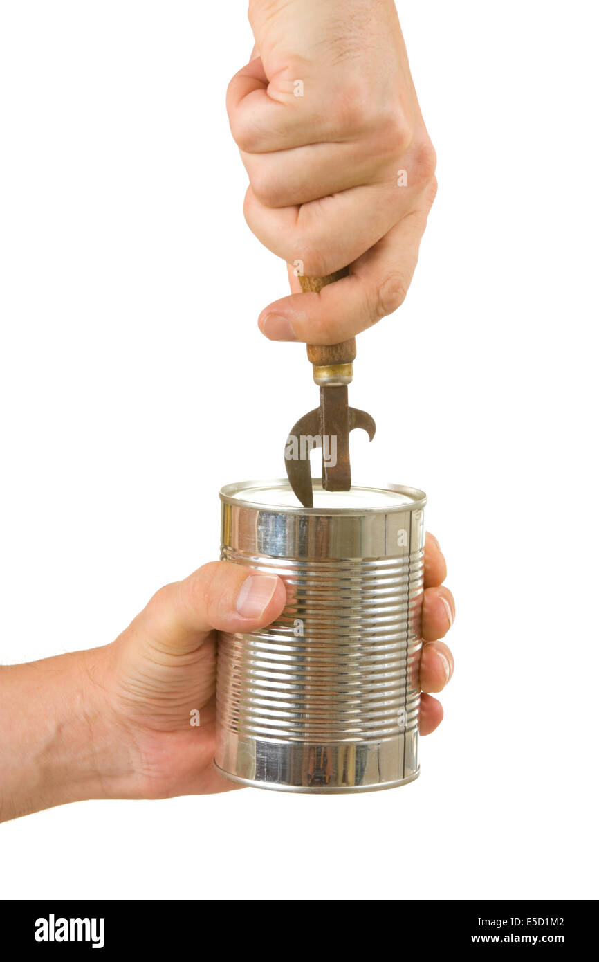 opening tin isolated on white background Stock Photo - Alamy