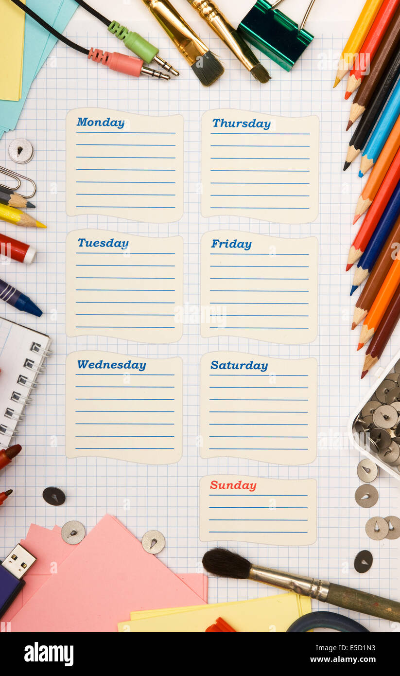 blank school schedule for the week Stock Photo - Alamy