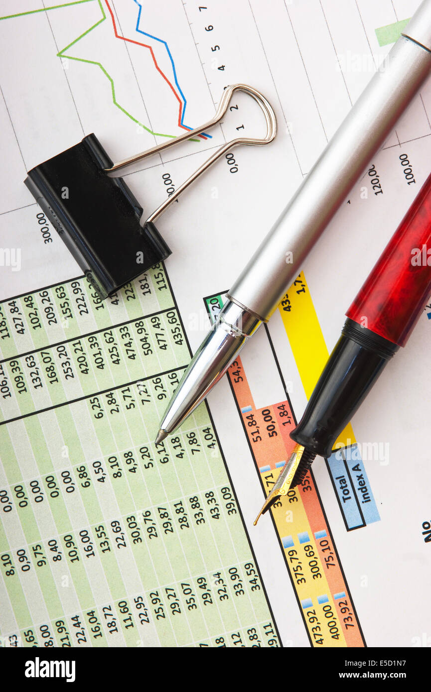 pen and paper work with the diagram Stock Photo - Alamy