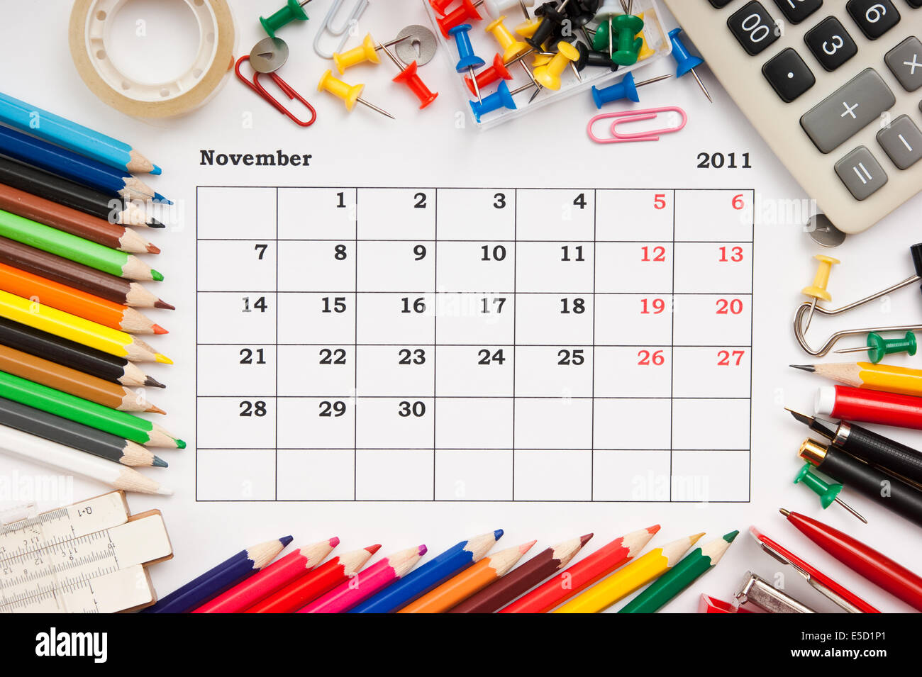 a monthly calendar November 2011. Series Stock Photo - Alamy