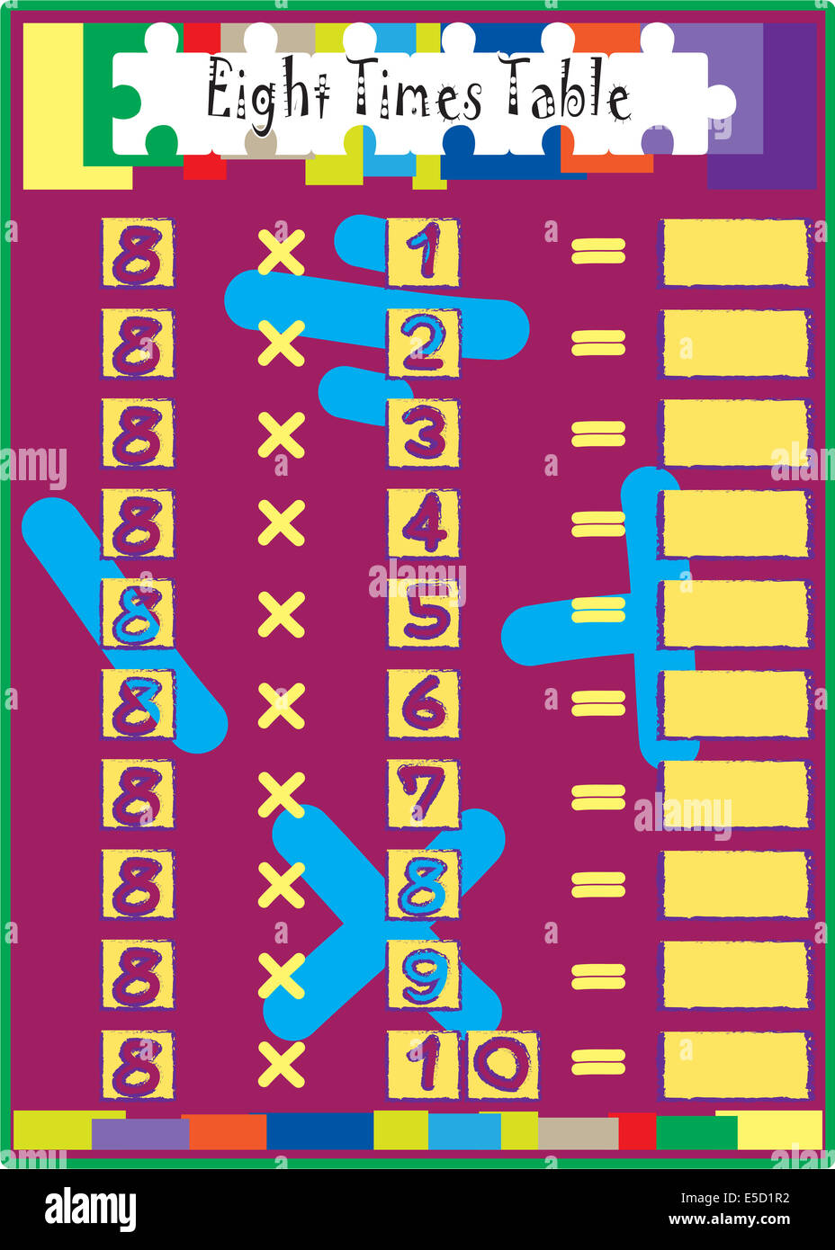 Multiplication math test of eight multiply times table Stock Photo - Alamy