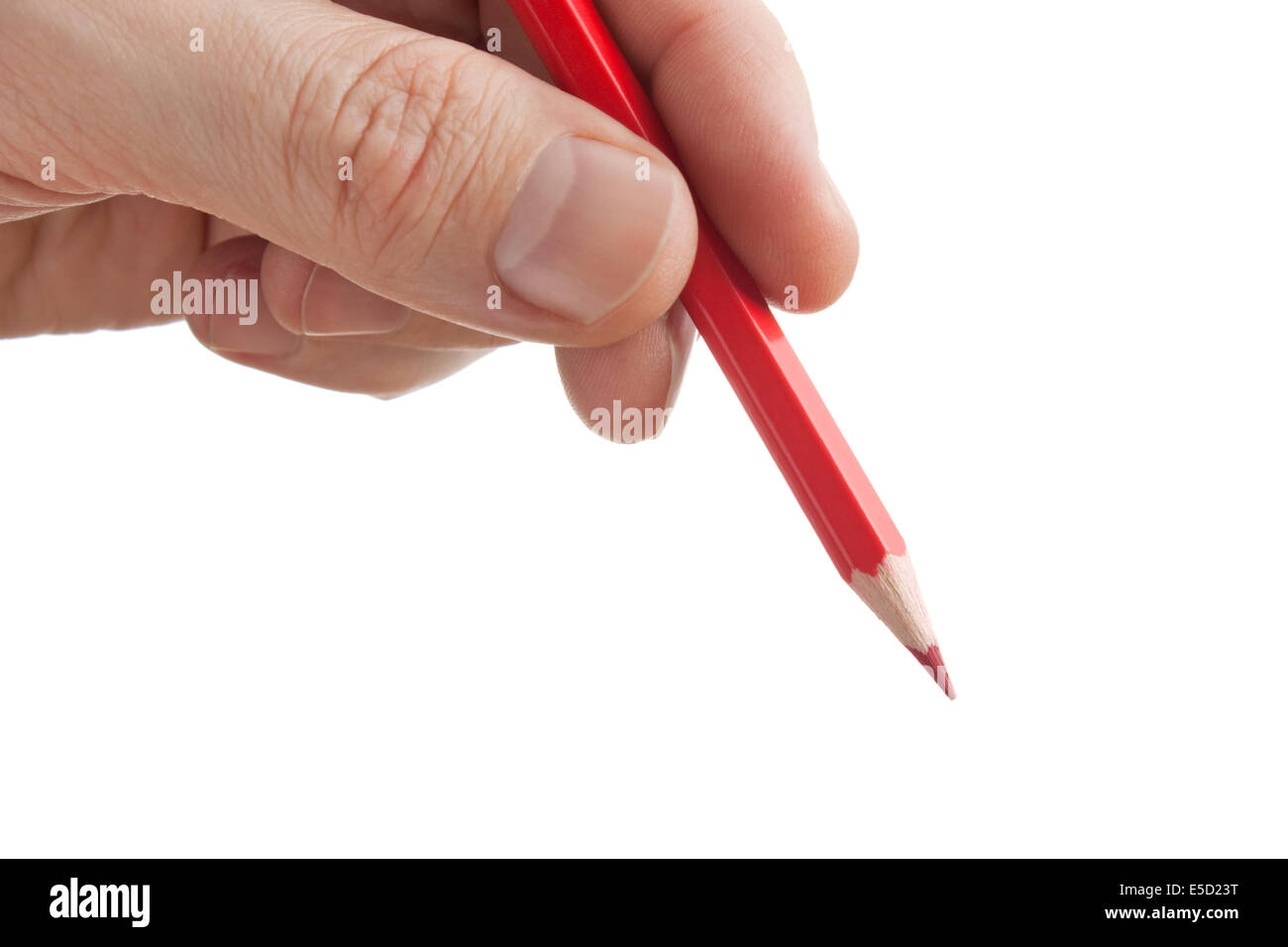 red pencil in hand isolated on white background Stock Photo - Alamy