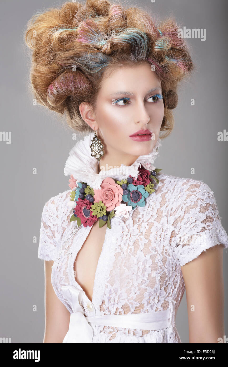 Elegant Charismatic Woman with Fancy Hairstyle Stock Photo - Alamy