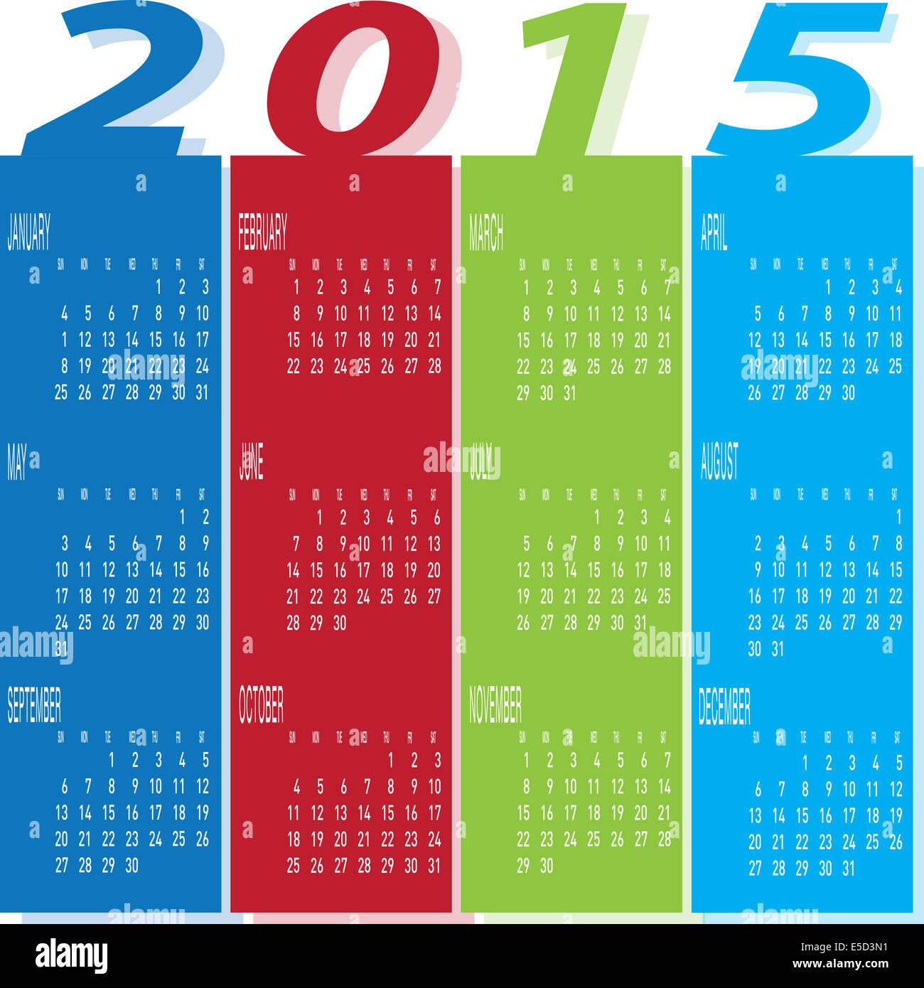 The vector of Year 2015 Colorful Calendar Stock Photo - Alamy