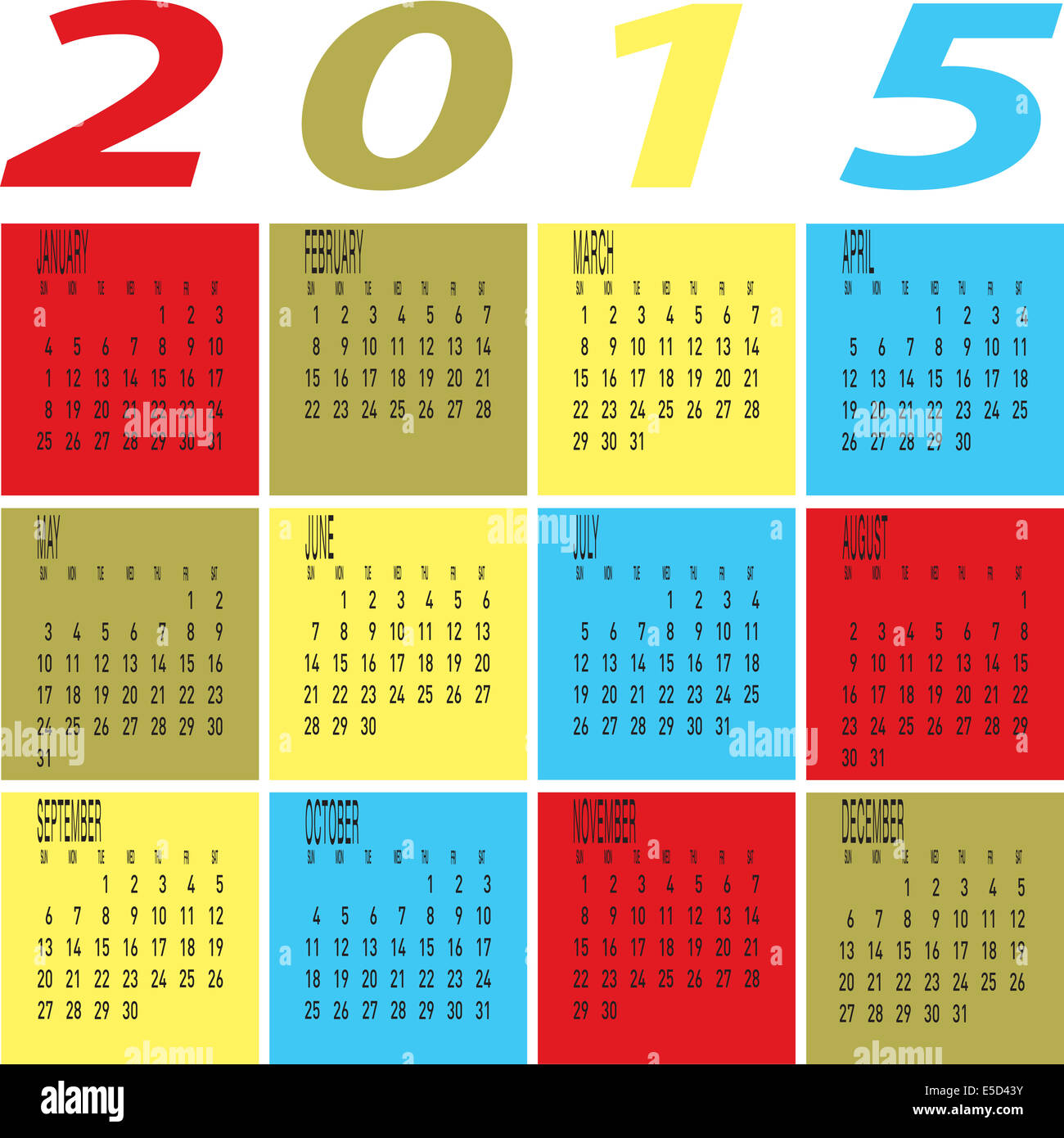 The vector of Year 2015 Colourful Calendar Stock Photo - Alamy